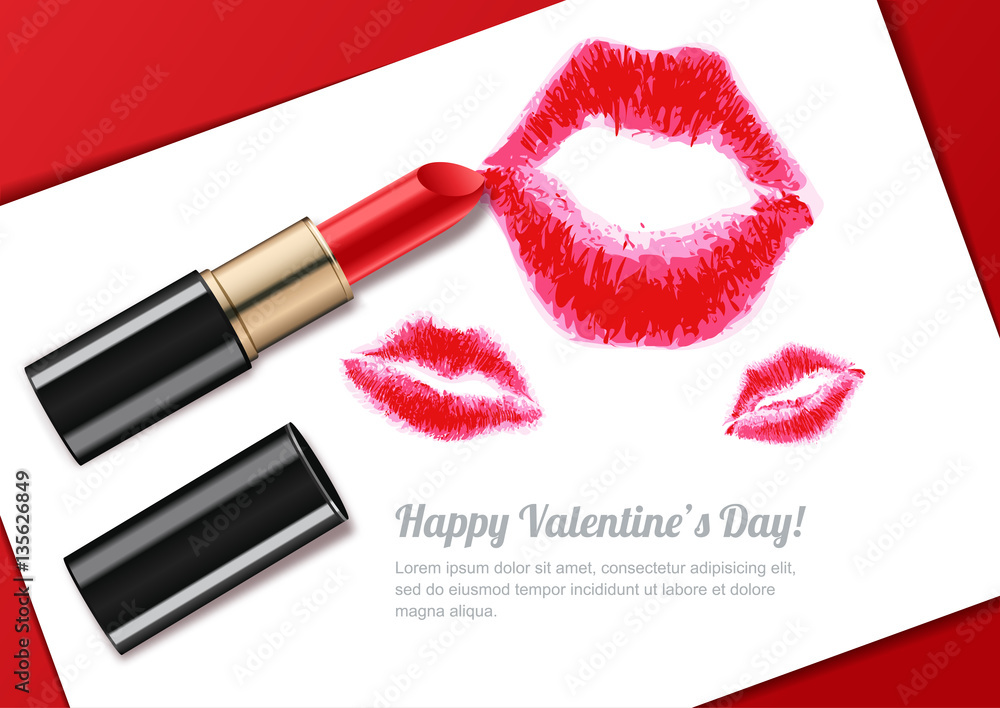 Vector watercolor isolated illustration of womens lips kiss and red ...
