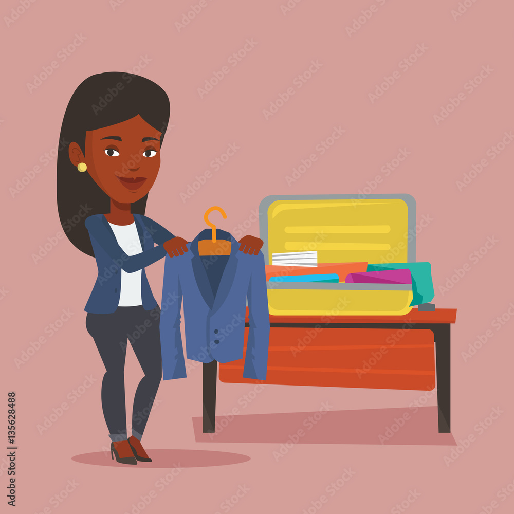 Woman packing her suitcase vector illustration. Stock Vector | Adobe Stock