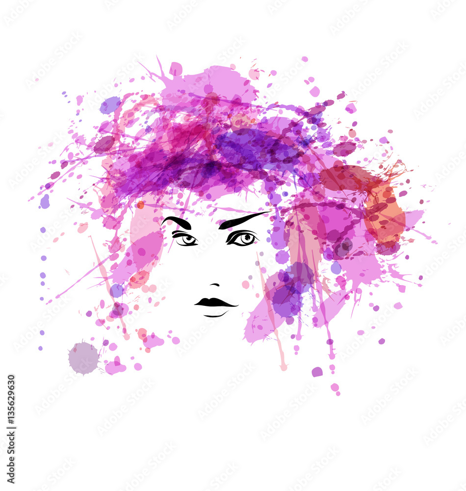 Watercolor illustration of a woman face Stock Vector | Adobe Stock