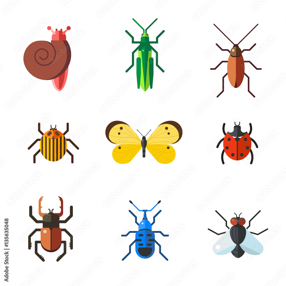 Insect icon flat set isolated on white background Stock Vector | Adobe ...