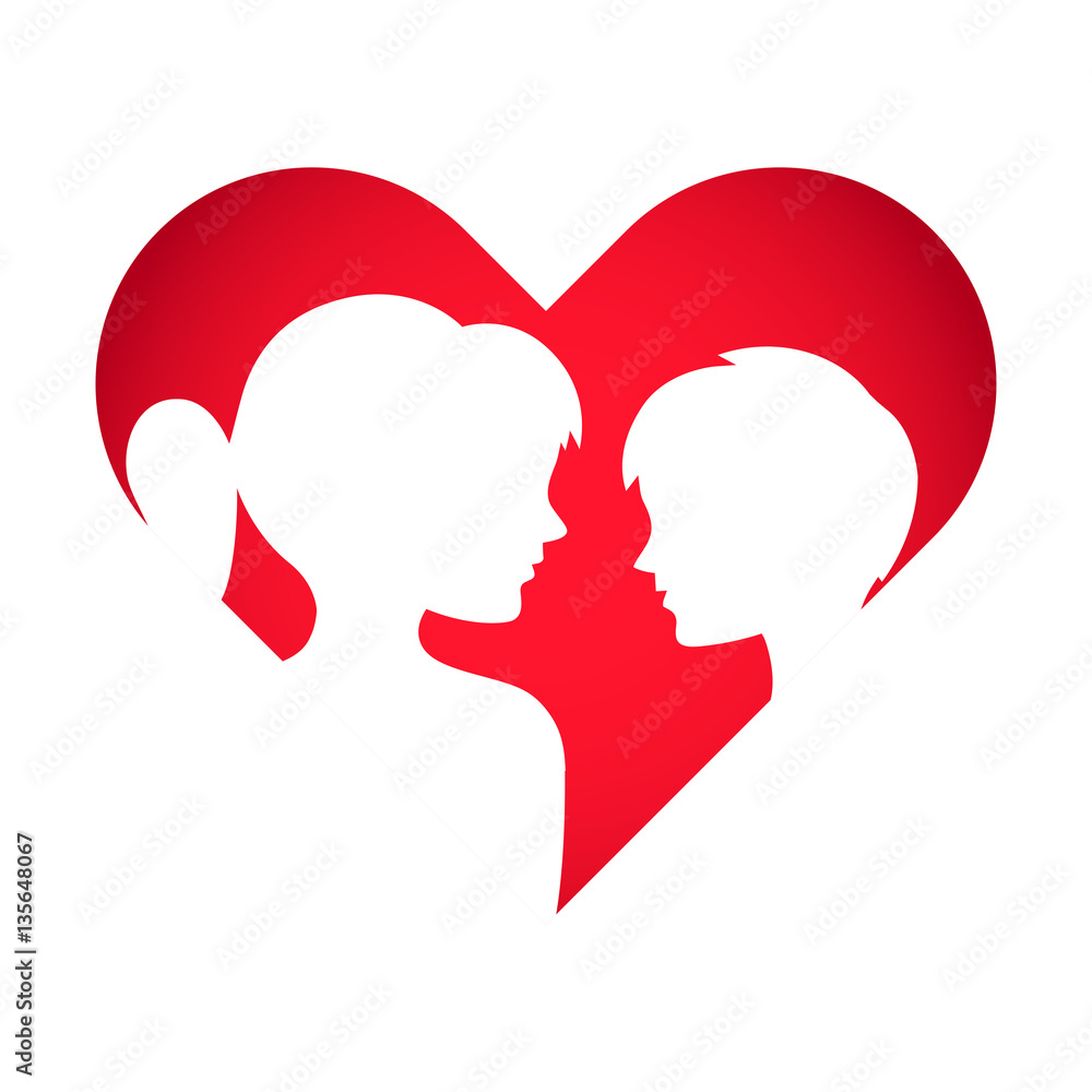 Love Heart Symbol With Boy And Girl Silhouette Stock Vector | Adobe Stock