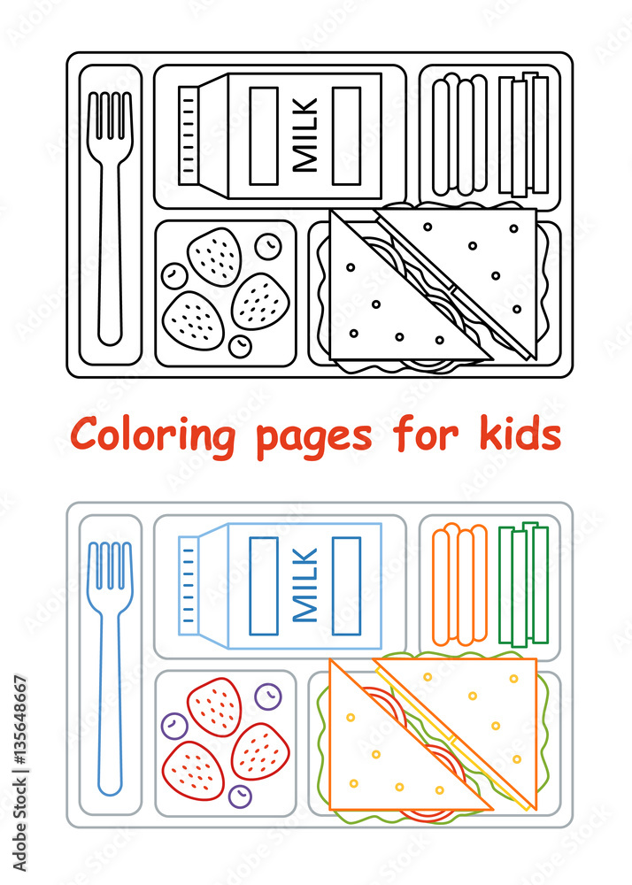 Coloring pages for kids. Lunch tray. Line style. Vector illustration ...