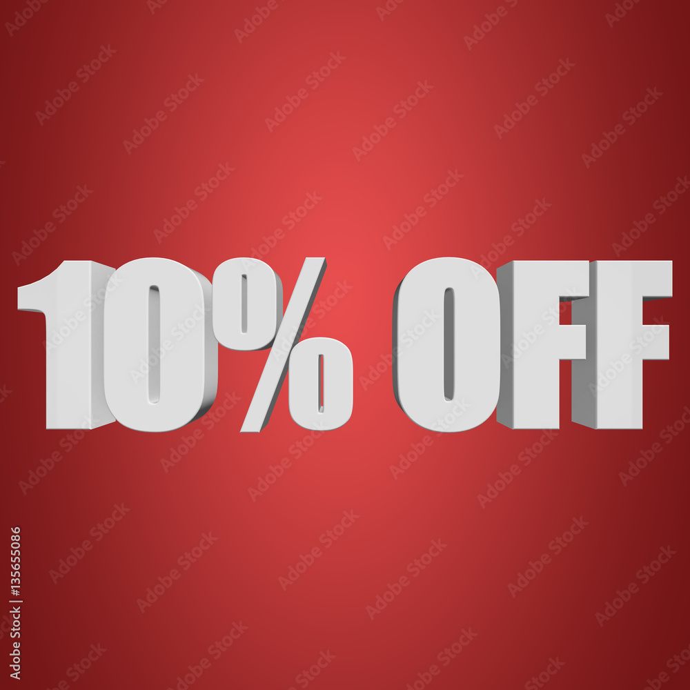 10 percent off letters on red background. 3d render isolated. Stock ...