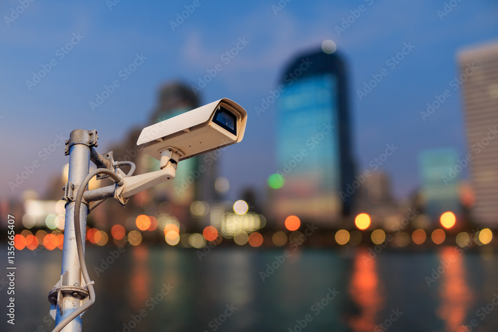 CCTV with night city bokeh background, surveillance camera syste Stock ...