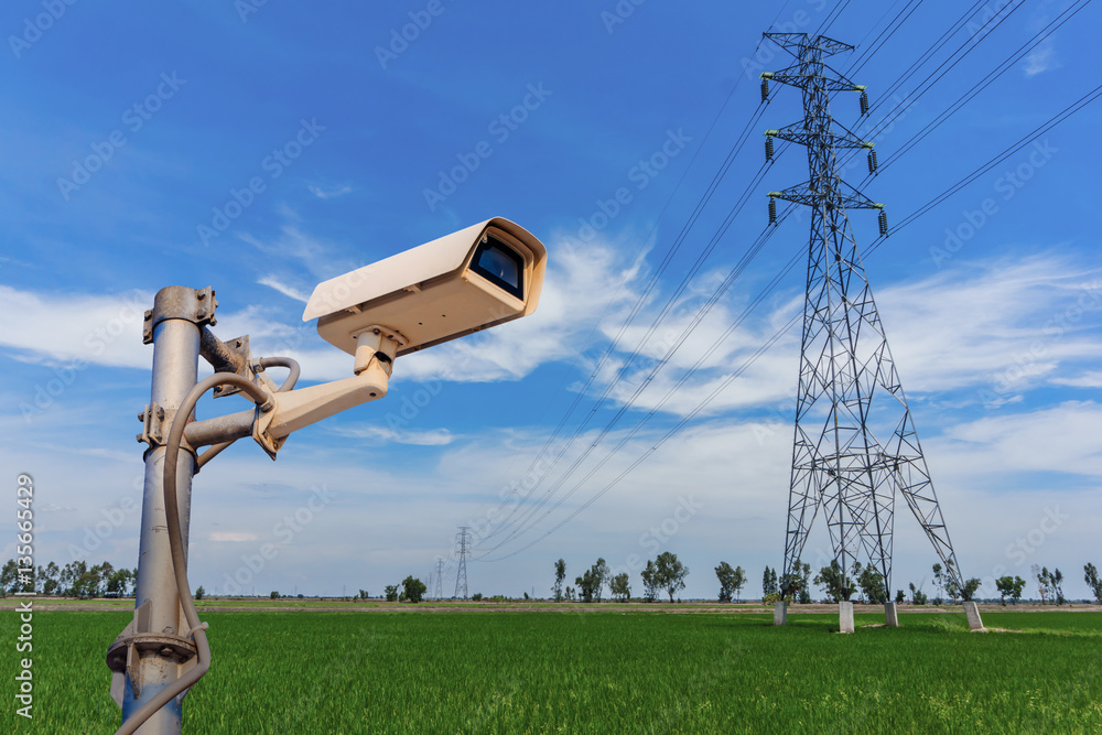 CCTV with high voltage pole background, surveillance camera syst Stock ...