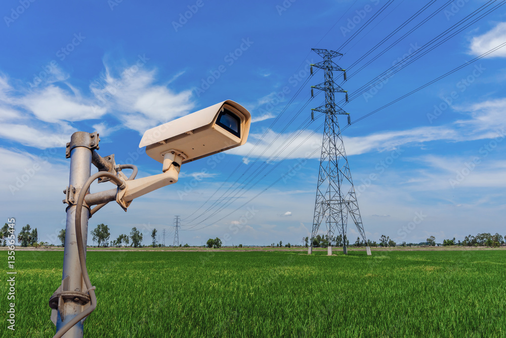 CCTV with high voltage pole background, surveillance camera syst Stock ...