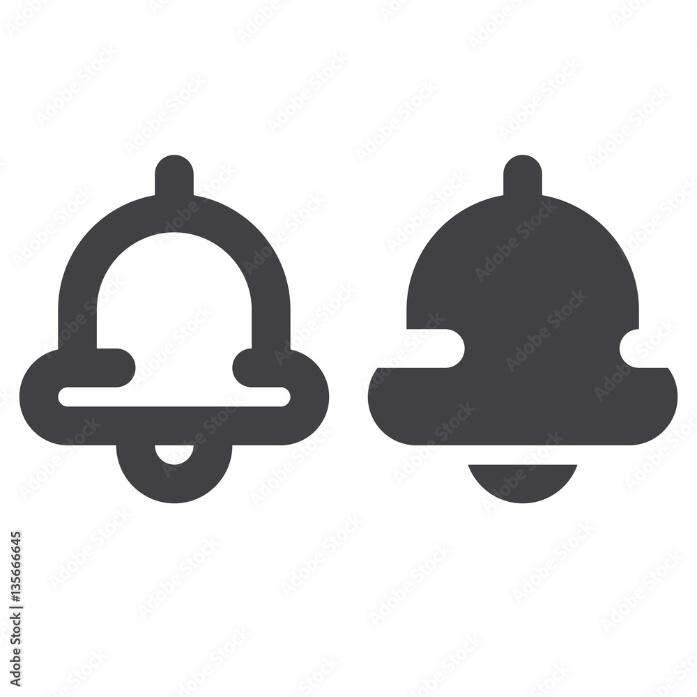 Bell thick line and solid icon, outline and filled vector sign, linear ...