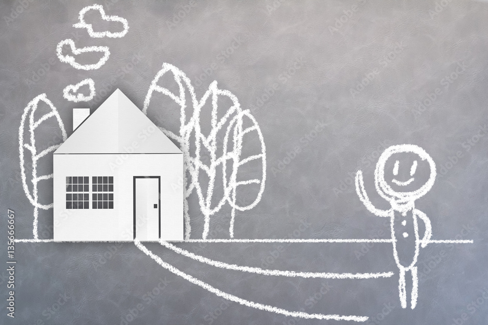home sweet home concept with drawing of house on background Stock Photo ...