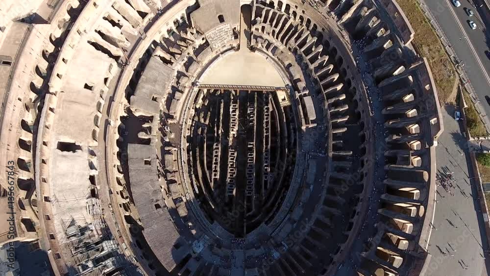 Vídeo do Stock: Aerial flying over Colosseum top down view also known ...