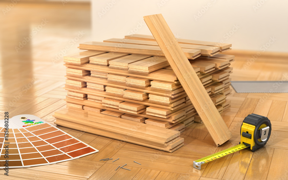 Stack of parquet. Timberwork, lumber work and woodwork industry Stock ...