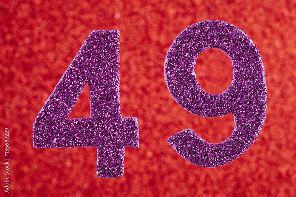 Number forty-nine purple color over a red background. Anniversar Stock ...