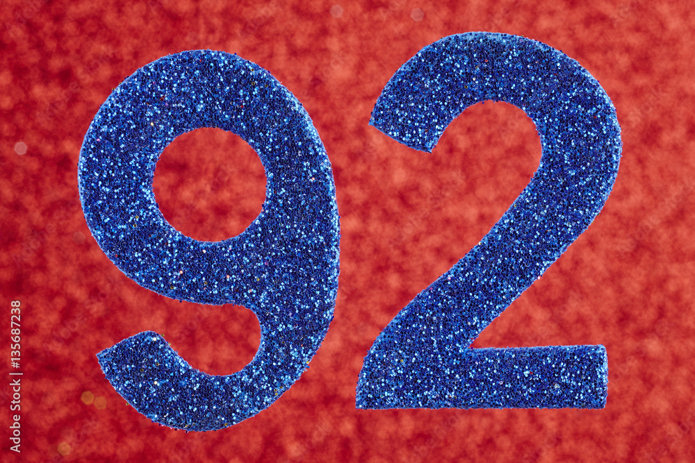 Number ninety-two blue color over a red background. Anniversary. Stock ...