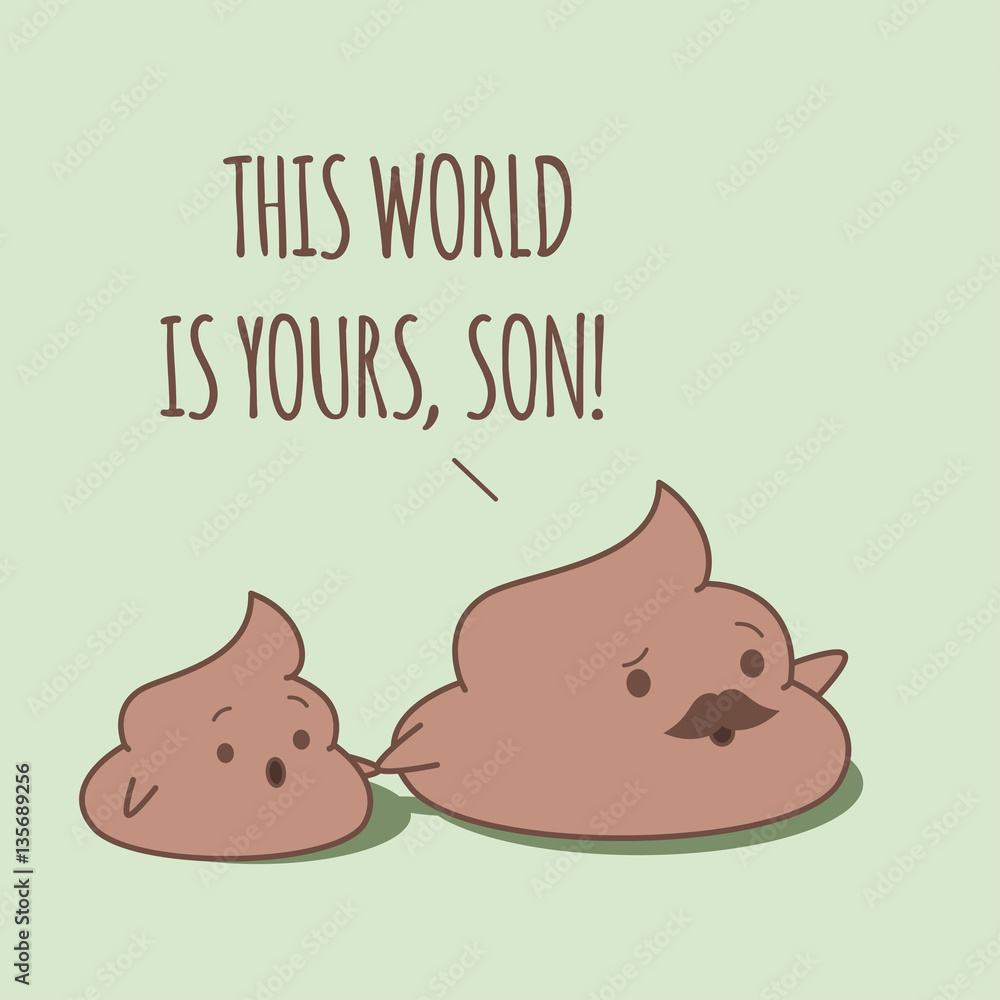 Kawaii poop father admonishes its son. Funny vector illustration about ...
