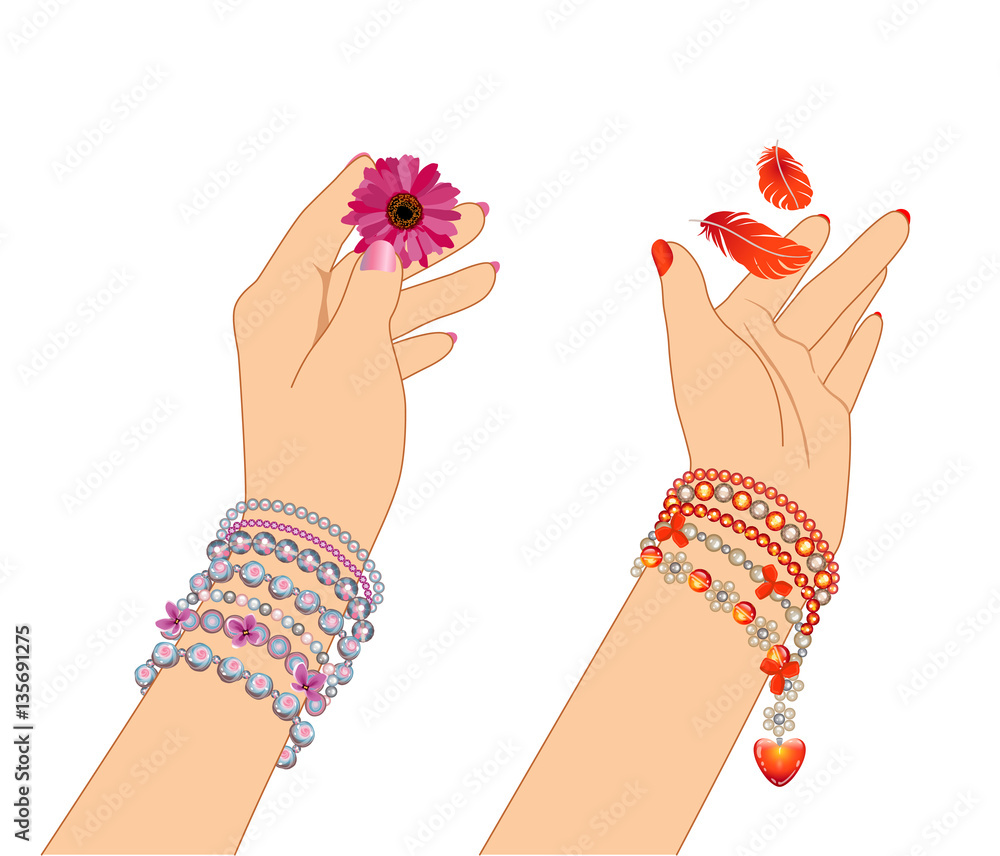 woman's hands with bracelets Stock Vector | Adobe Stock
