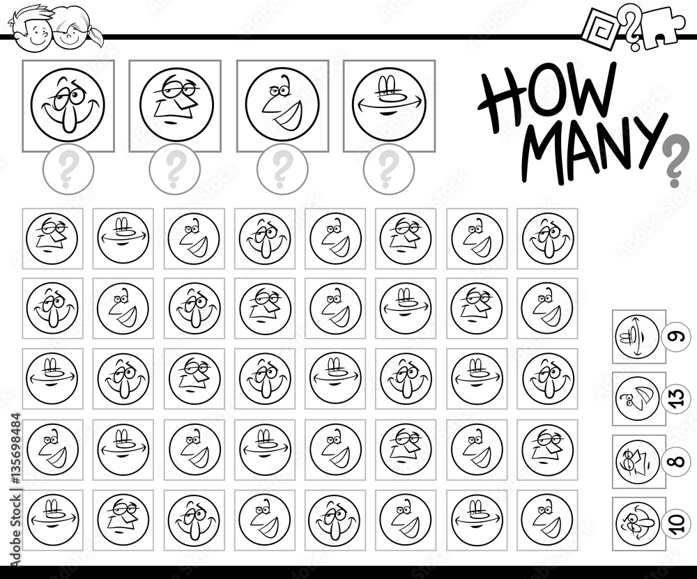 counting faces coloring page vector de Stock | Adobe Stock