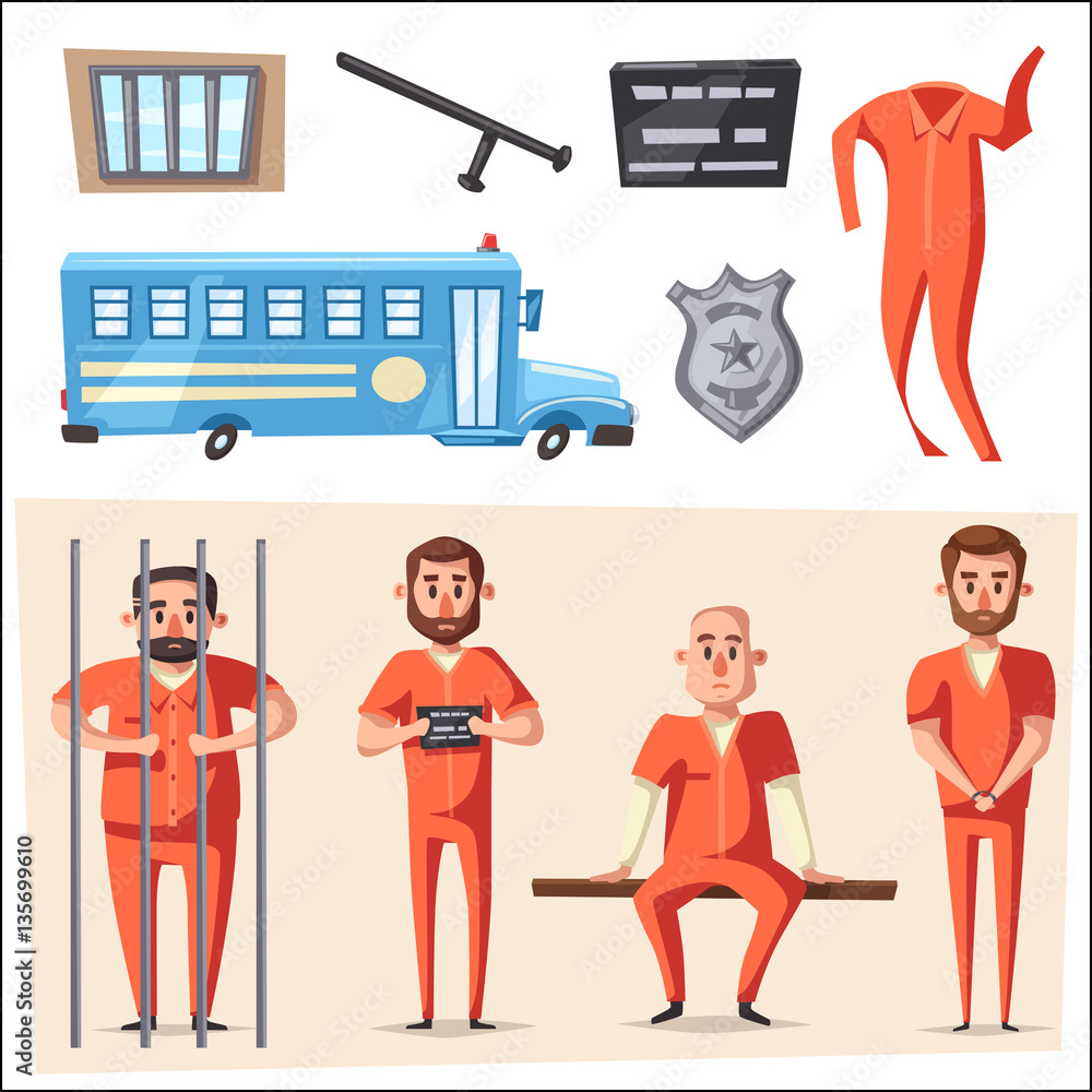 Prison with prisoner. Character design. Cartoon vector illustration ...