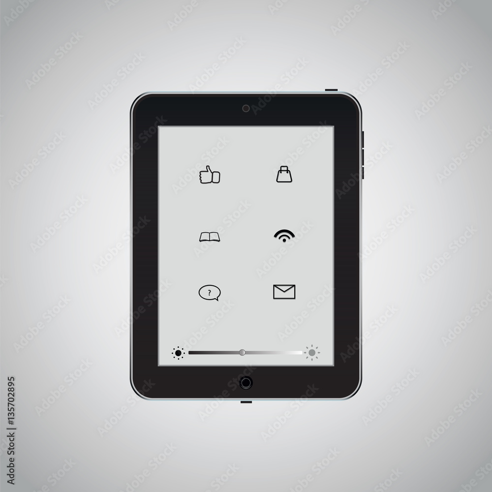 Black tablet with icon. Illustration of reader. Vector isolated Stock ...