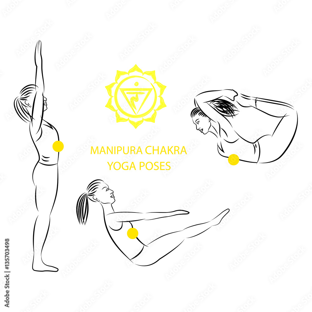 Yoga poses for Manipura chakra activation vector illustration. Stock ...