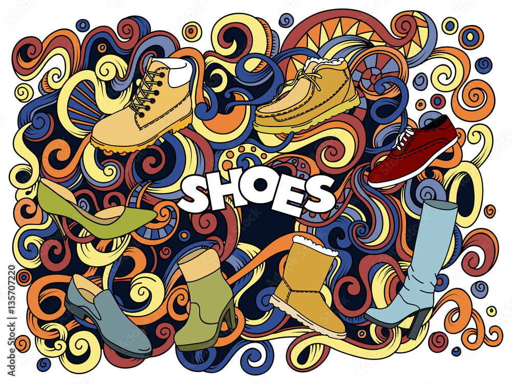 Cartoon cute doodles hand drawn Shoes vector illustration. Colorful ...