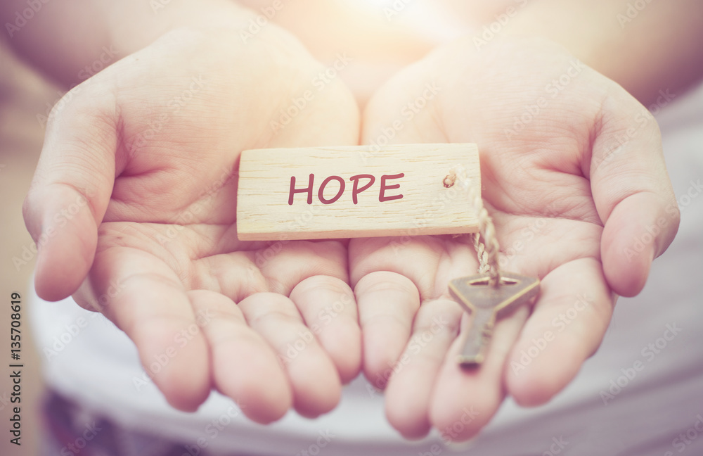 Old or vintage key and label. Hope concept. vintage key and label in ...