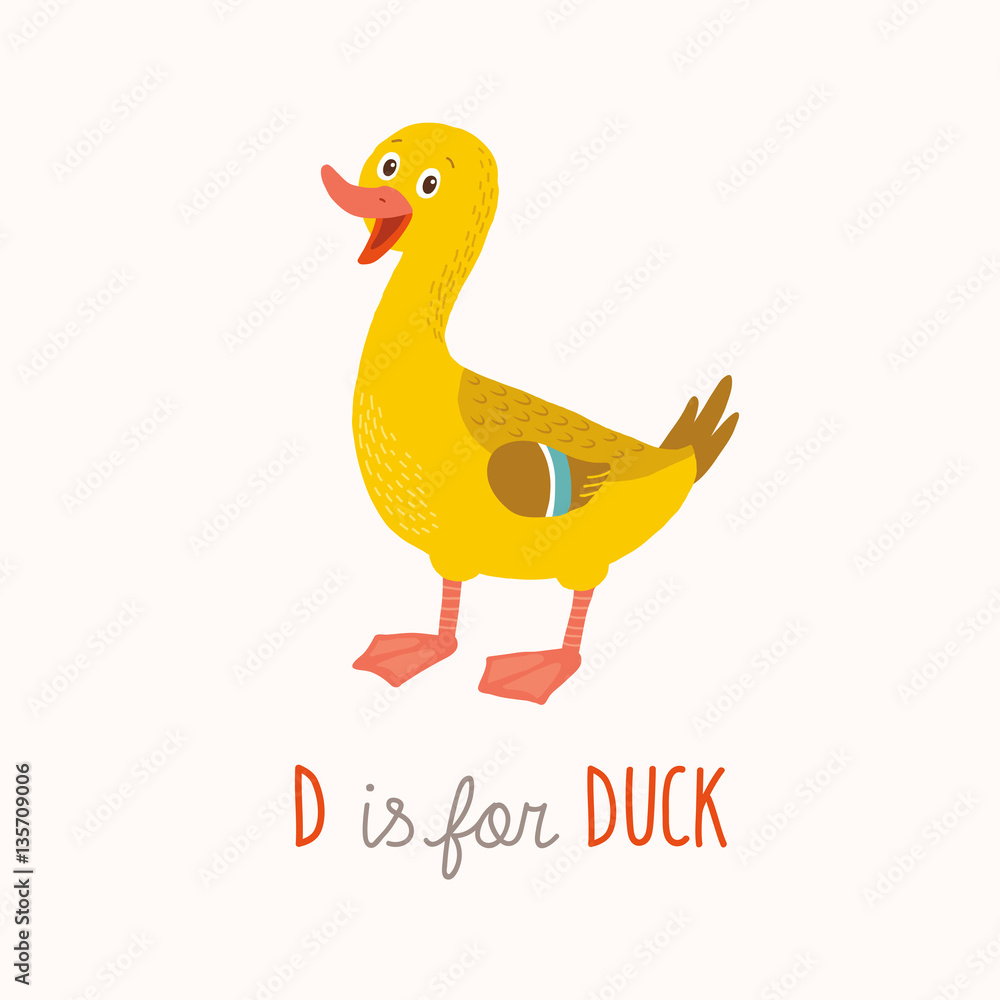 D is for Duck. Cartoon clipart eps 10 illustration isolated on white ...