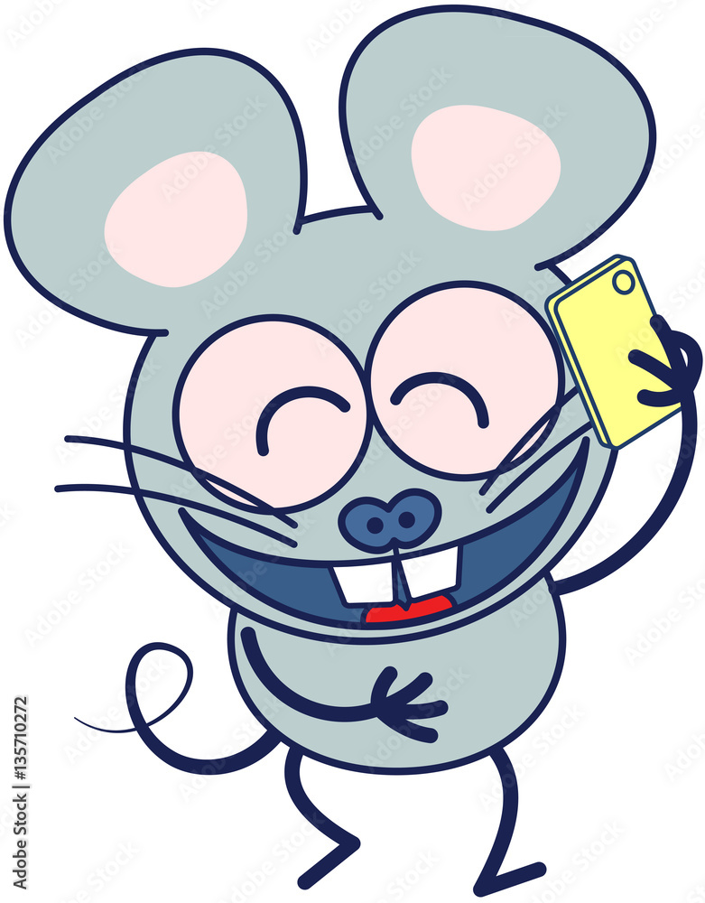 Cute gray mouse in minimalistic style with huge rounded ears, bulging ...