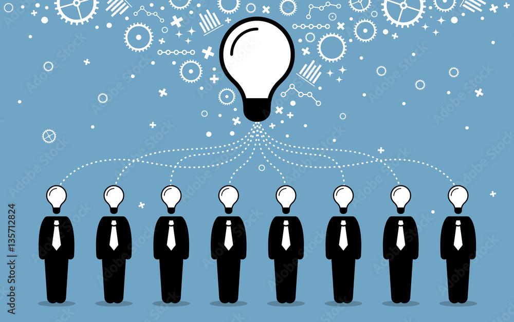 Business people combining their ideas, minds, and thoughts to create a ...