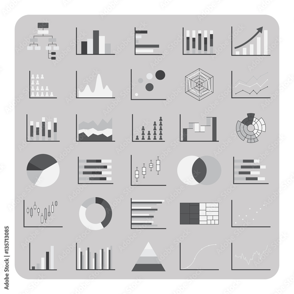 Vector of flat icons, Basic graph, chart and diagram set for business ...