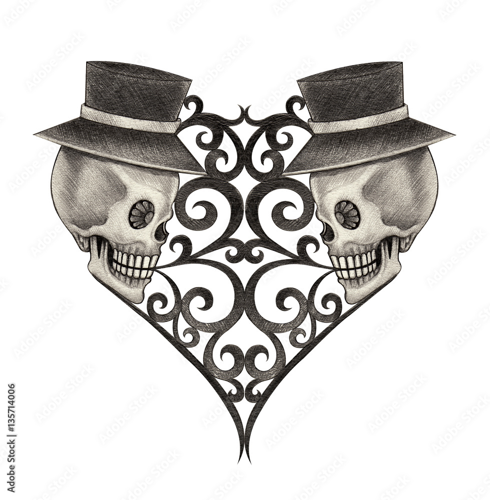 Skull heart tattoo. Art design skull mix heart and graphic for tattoo ...