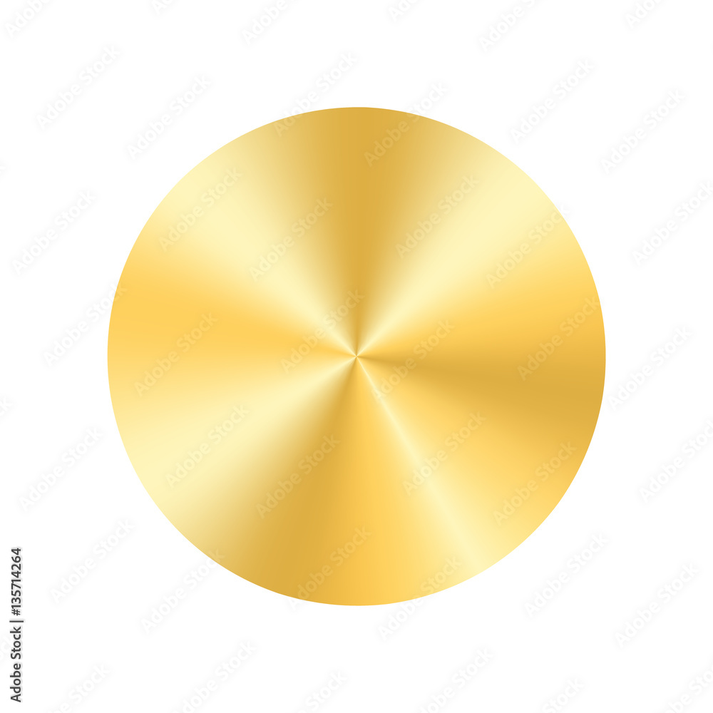 Gold circle plate background. Golden metal round medal, isolated on ...
