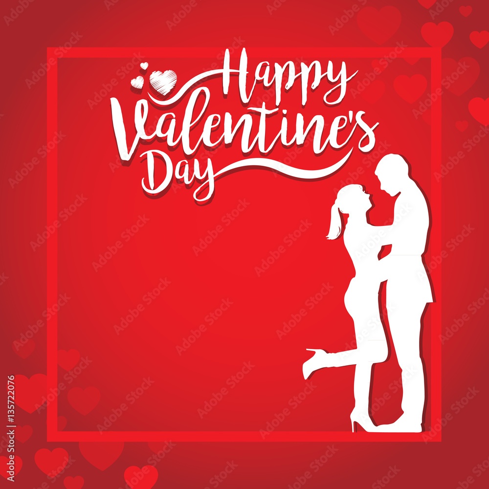 Happy Valentine's Day - 14 february. Couple silhouette with heart shape ...