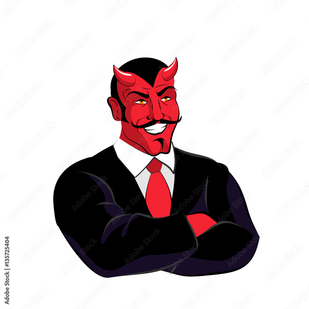 Vettoriale Stock Satan boss. Devil businessman in black suit. Red demon ...