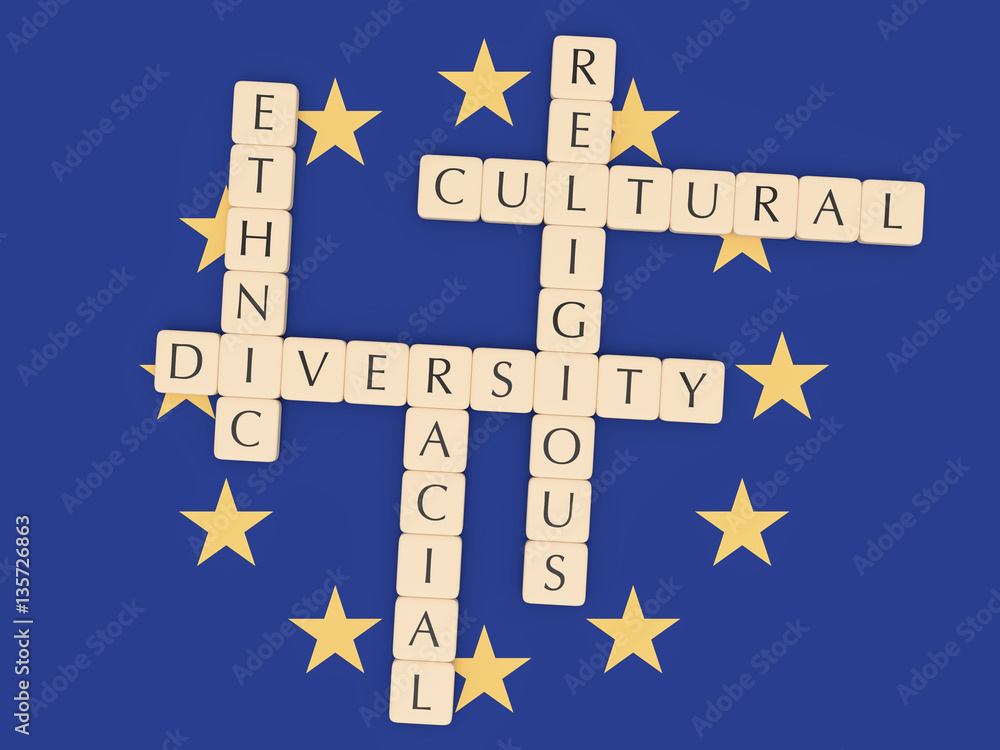 Diversity In The EU Concept: Letter Tiles, 3d illustration With ...