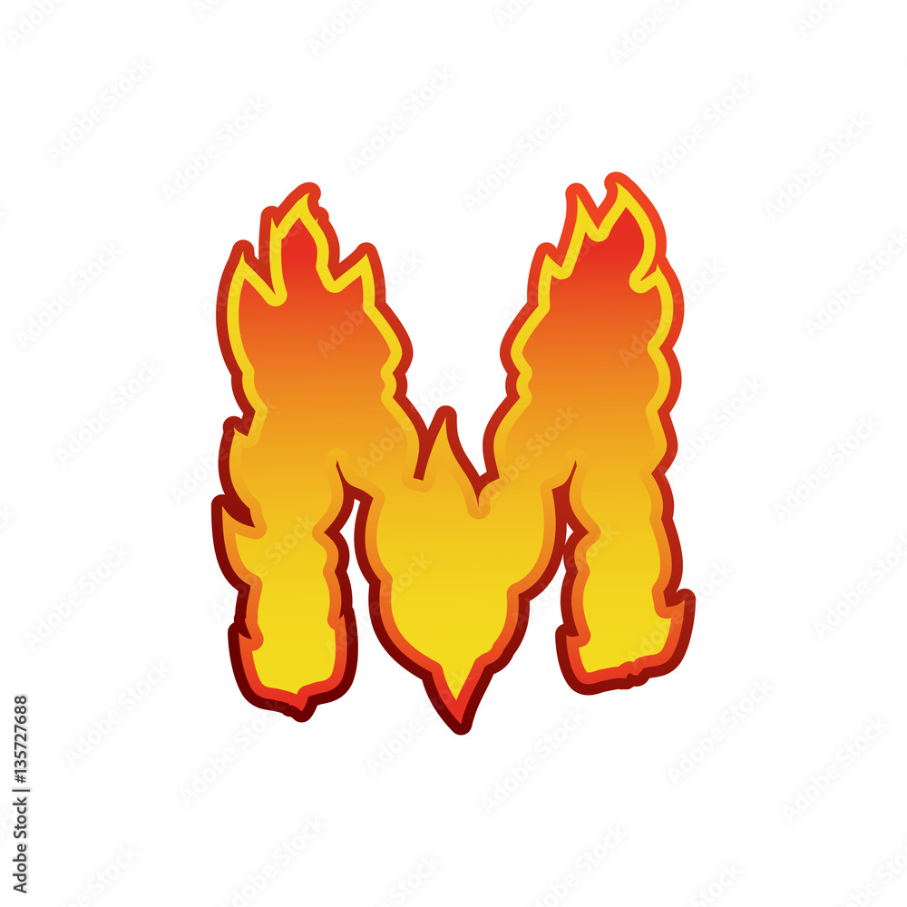 Letter M fire. Flames font lettering. Tattoo alphabet character. Stock ...