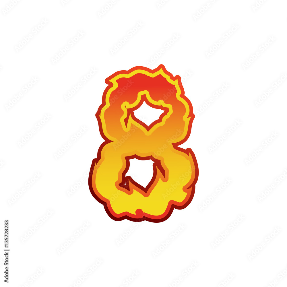 Number 8 fire. Flames Font eight . Tattoo alphabet character. fi Stock ...