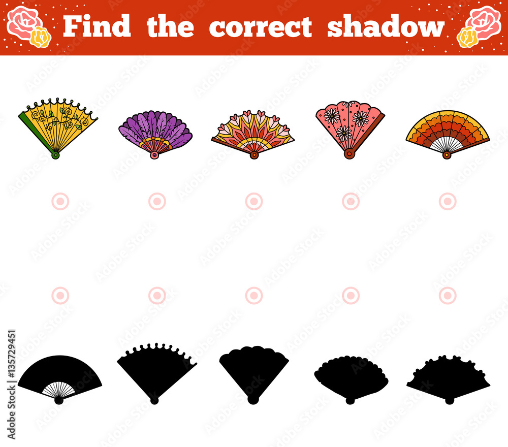 Find the correct shadow, game for children. Vector set of fans Stock ...
