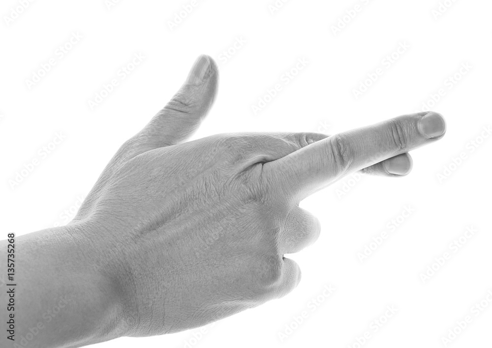 Black and white image of a hand gesture on an isolated background Stock ...