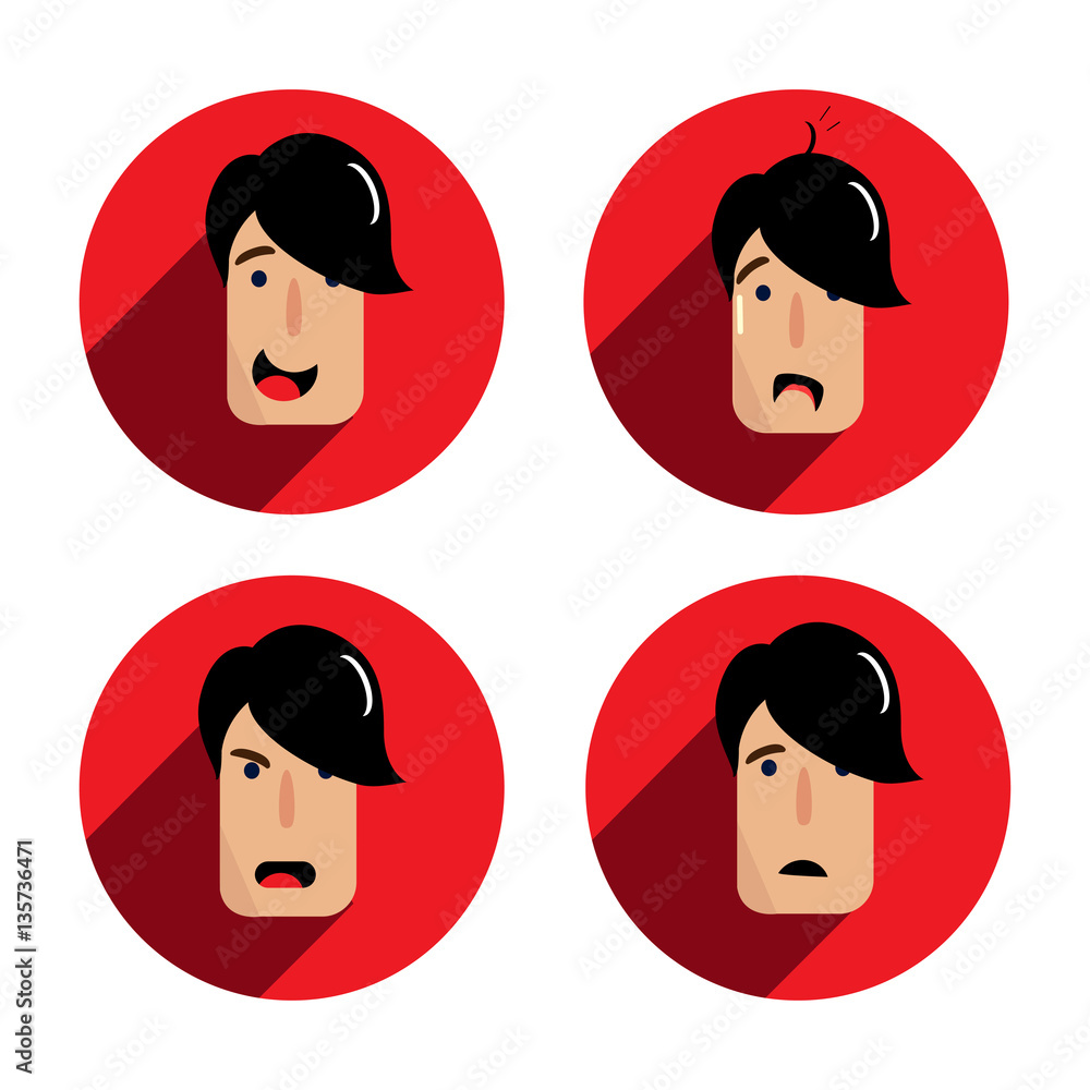 4 basic human emotions. Vector icons in flat style. Man with bla Stock ...