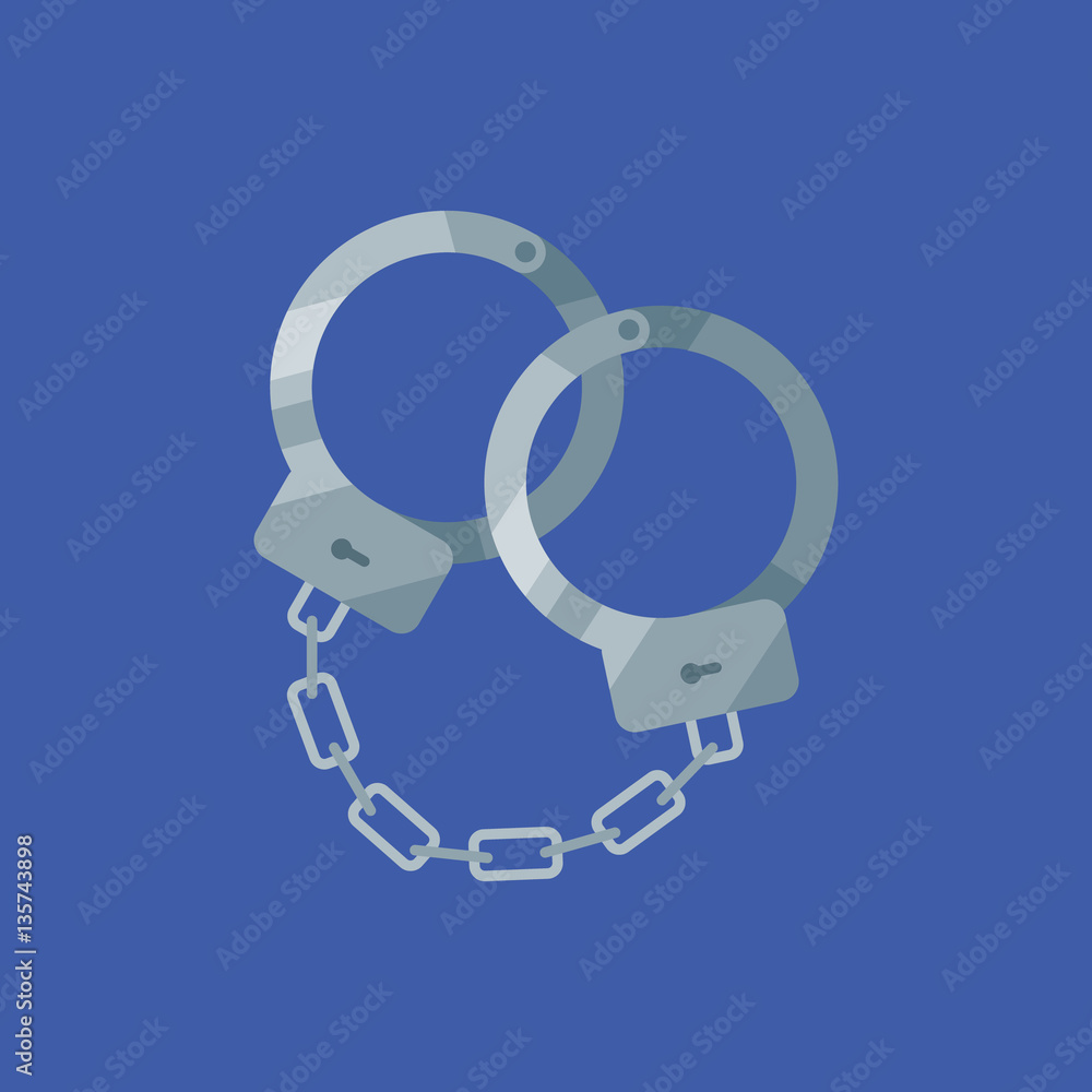 Handcuffs isolated on blue background. Flat style icon. Vector ...