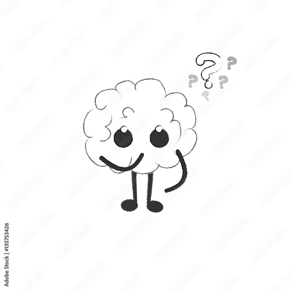 cartoon brain with question marks, concept brain storming, vector ...