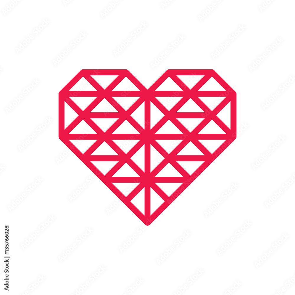 heart thin line red icon on white background, happy valentine da Stock ...