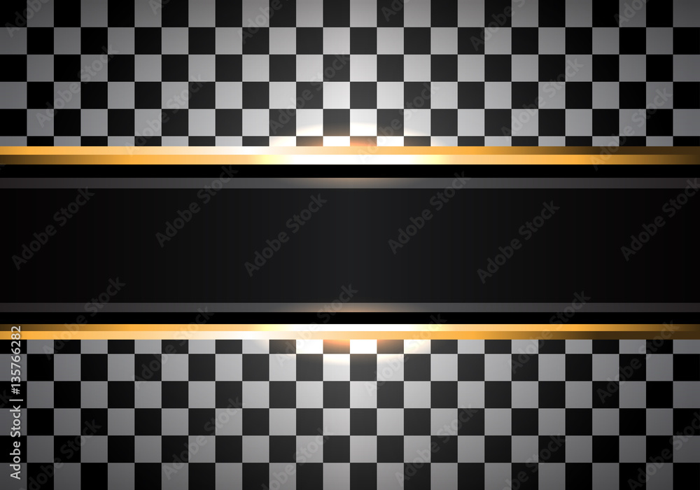 Black gold banner on checkered pattern background design for racing ...