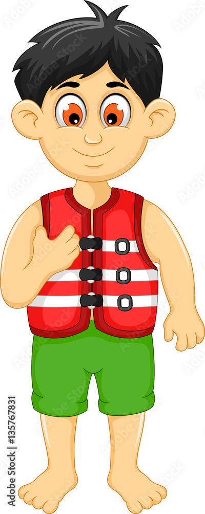 cute boy cartoon wearing life jacket Stock Vector | Adobe Stock