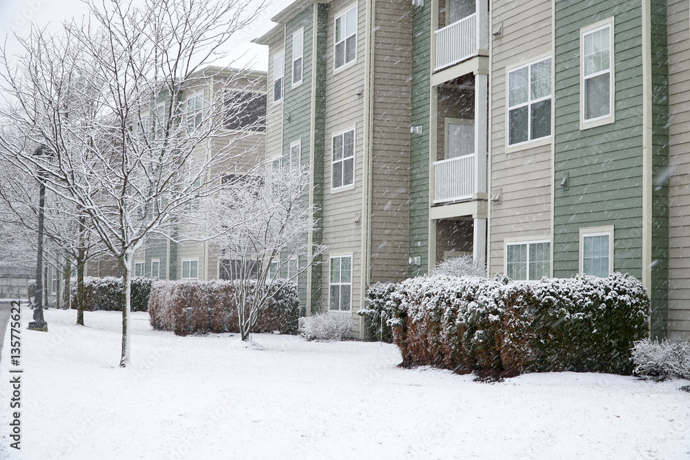 apartment community outdoor in winter after snow Stock Photo | Adobe Stock