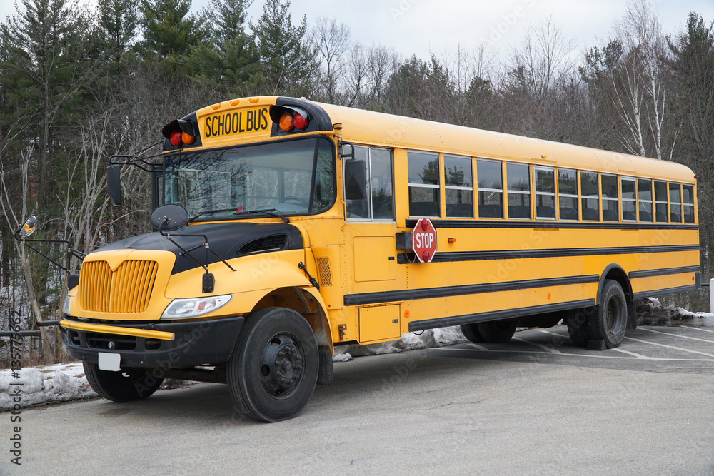 school bus parked outdoor in winter Stock Photo | Adobe Stock