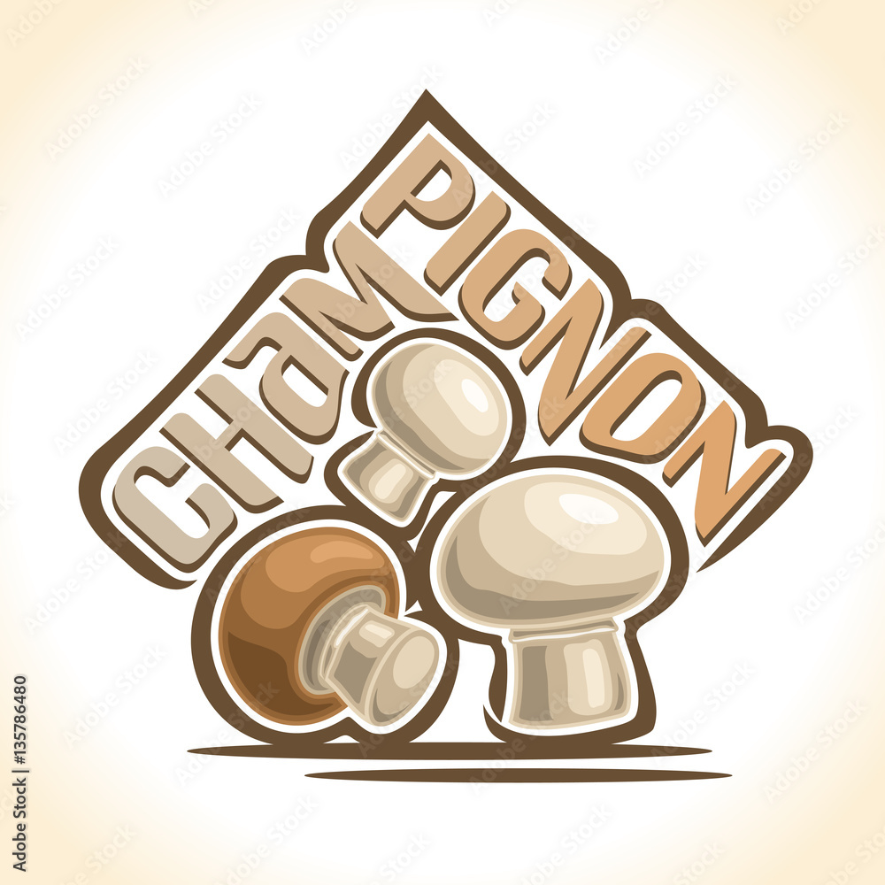 Vector logo Champignon Mushrooms: heap of brown and white organic ...