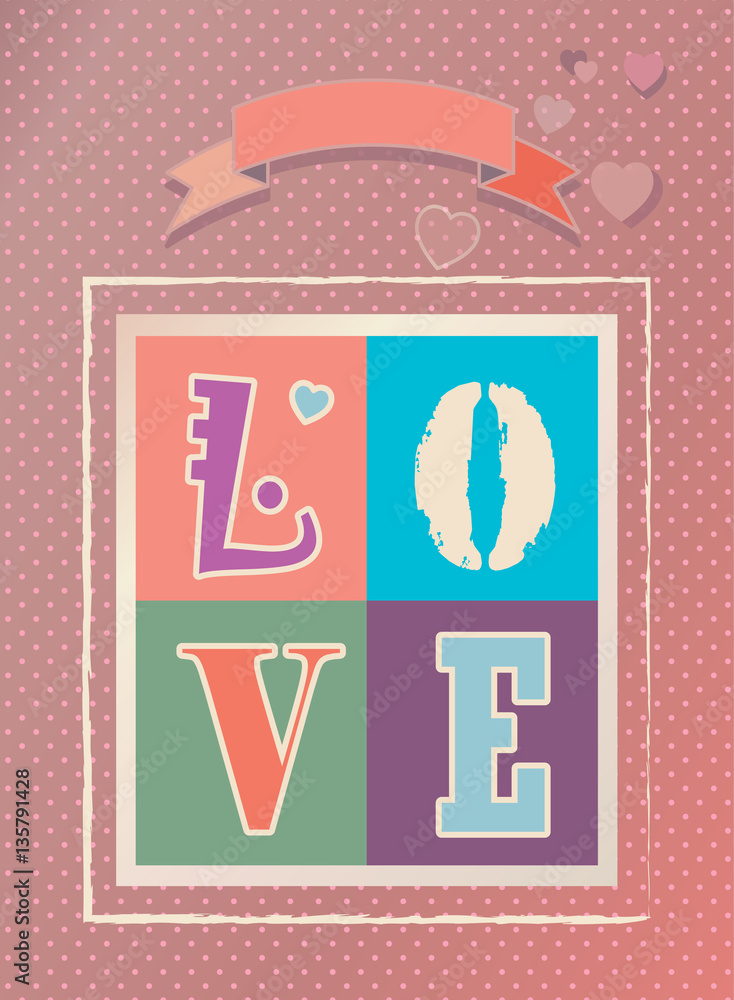 Retro Love poster, Vintage celebration romance greeting card, festive ...