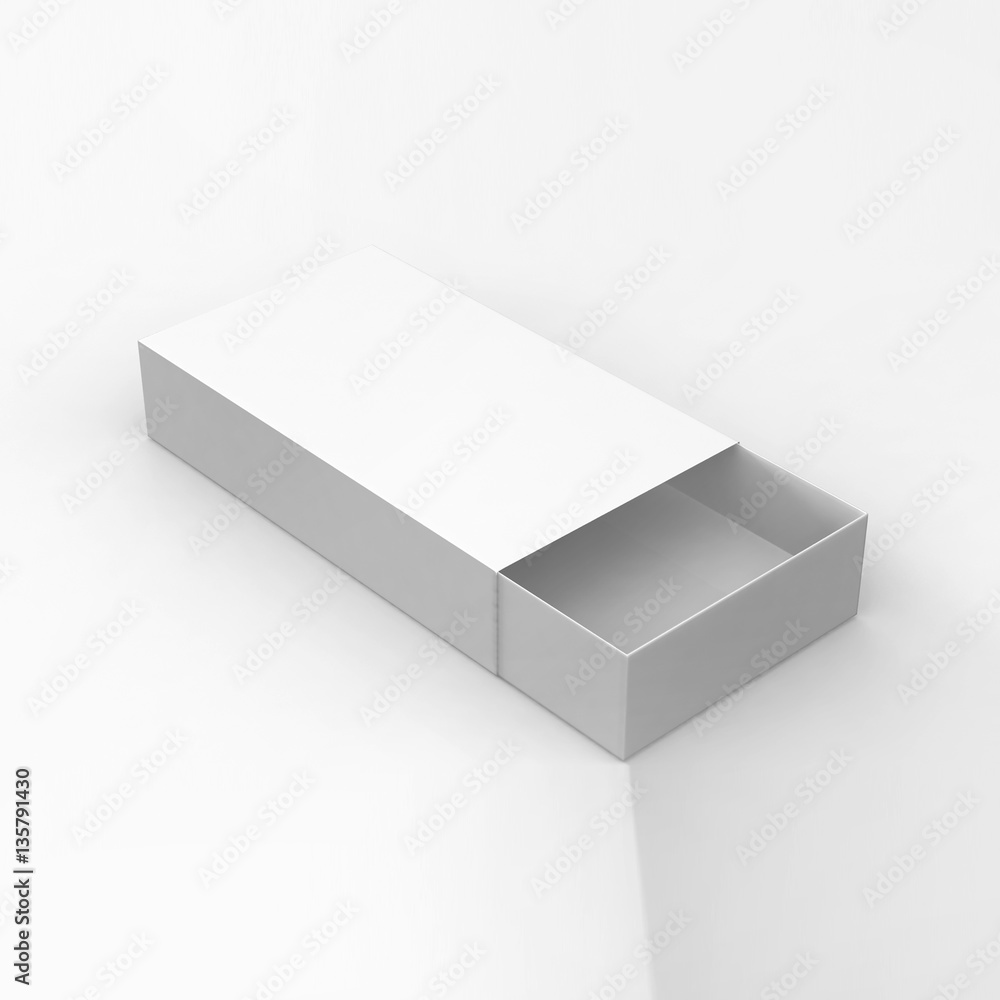 Sliding Box / Match Box, Package Cardboard White Sliding Box Opened. 3D ...