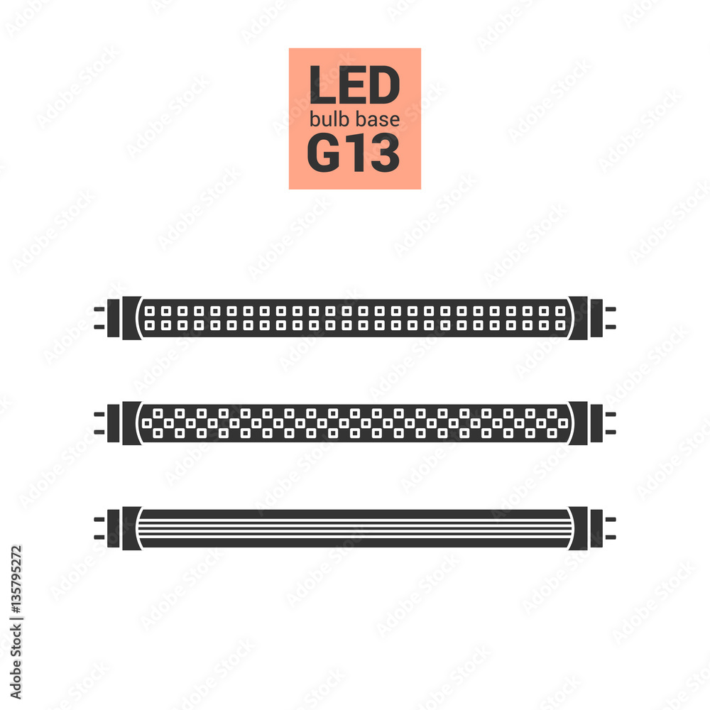 LED light bulbs with G13 base, vector silhouette icon set on white background Stock-Vektorgrafik ...
