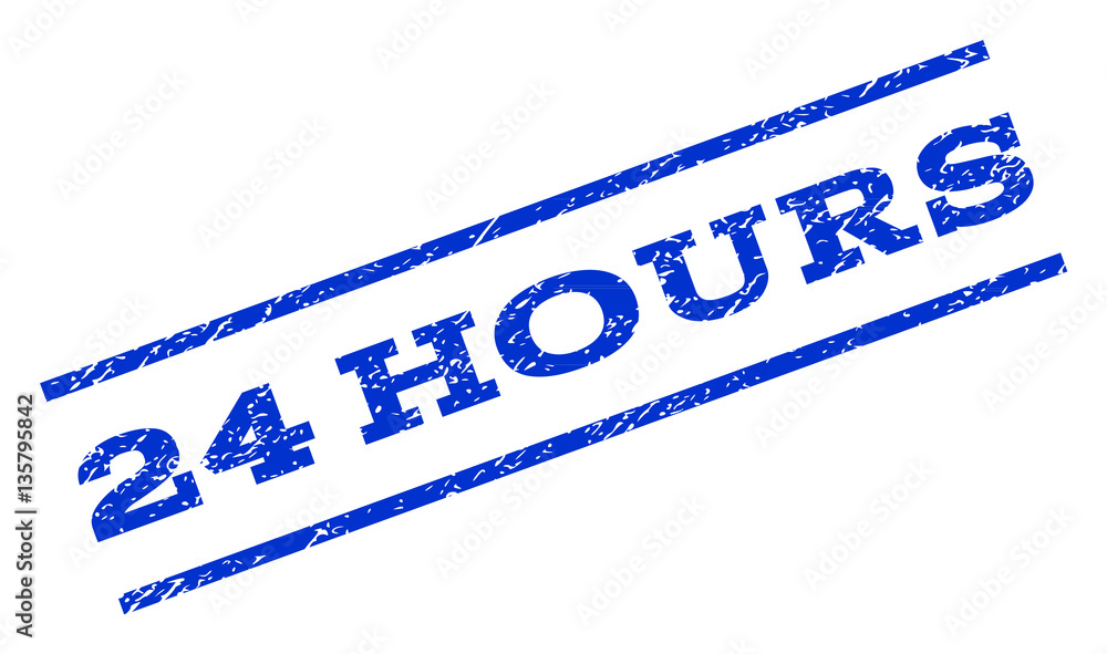 24 Hours watermark stamp. Text tag between parallel lines with grunge ...